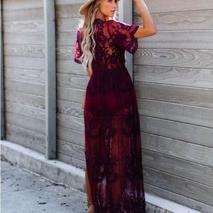 Dresses | Red Burgundy Women Dress Overlay Women Built In Short Dress ...